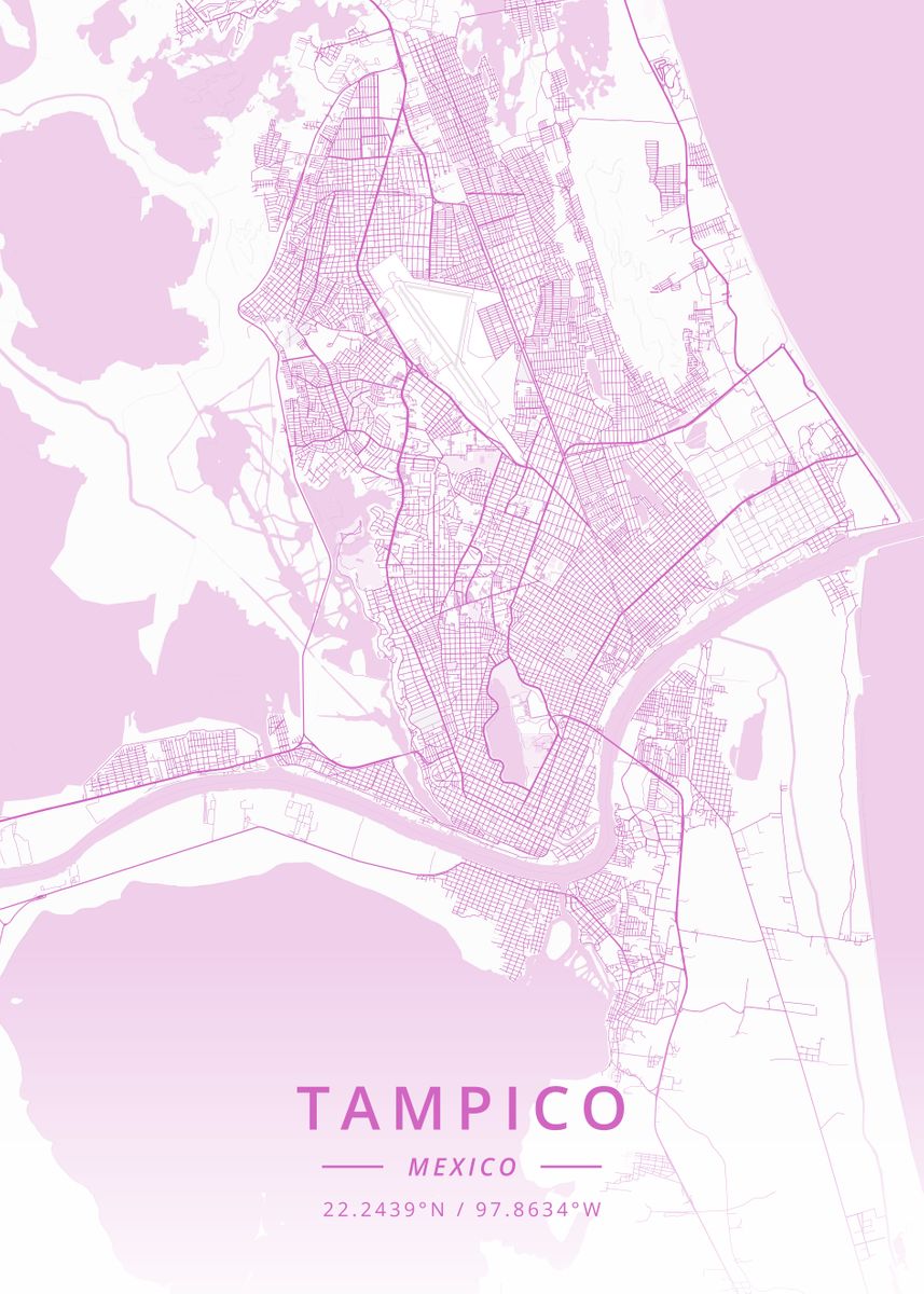 'Tampico Mexico' Poster, picture, metal print, paint by Designer Map ...