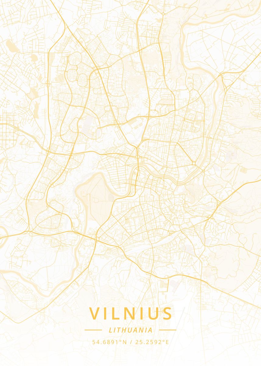 'Vilnius Lithuania' Poster, picture, metal print, paint by Designer Map ...