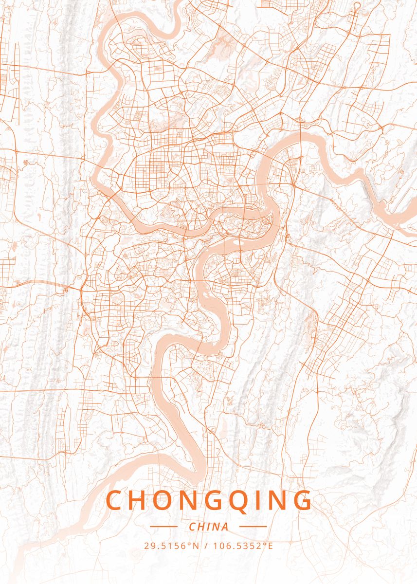 'Chongqing China' Poster, picture, metal print, paint by Designer Map ...
