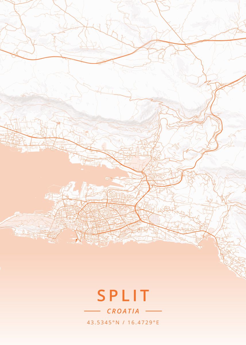 'Split Croatia' Poster, picture, metal print, paint by Designer Map Art ...