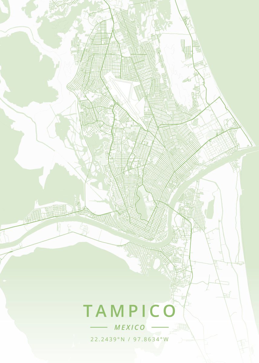 'Tampico Mexico' Poster, picture, metal print, paint by Designer Map ...