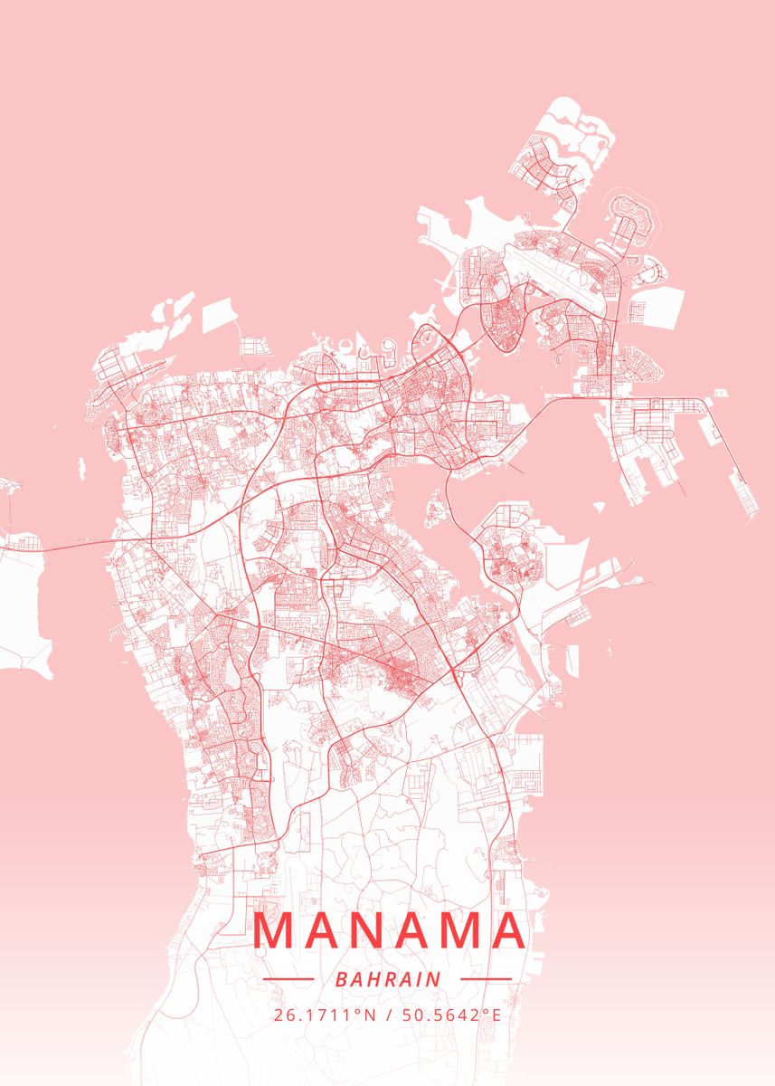 'Manama Bahrain' Poster, picture, metal print, paint by Designer Map ...