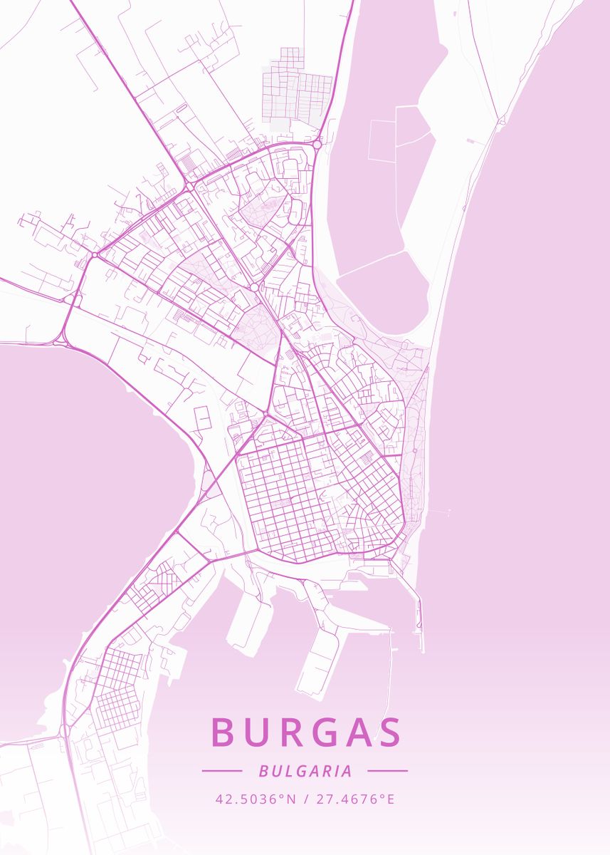 'Burgas Bulgaria' Poster, picture, metal print, paint by Designer Map ...