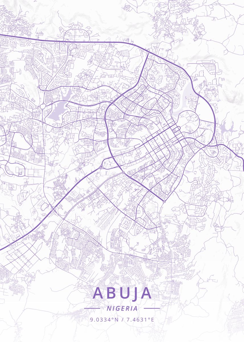 'Abuja Nigeria' Poster, picture, metal print, paint by Designer Map Art ...