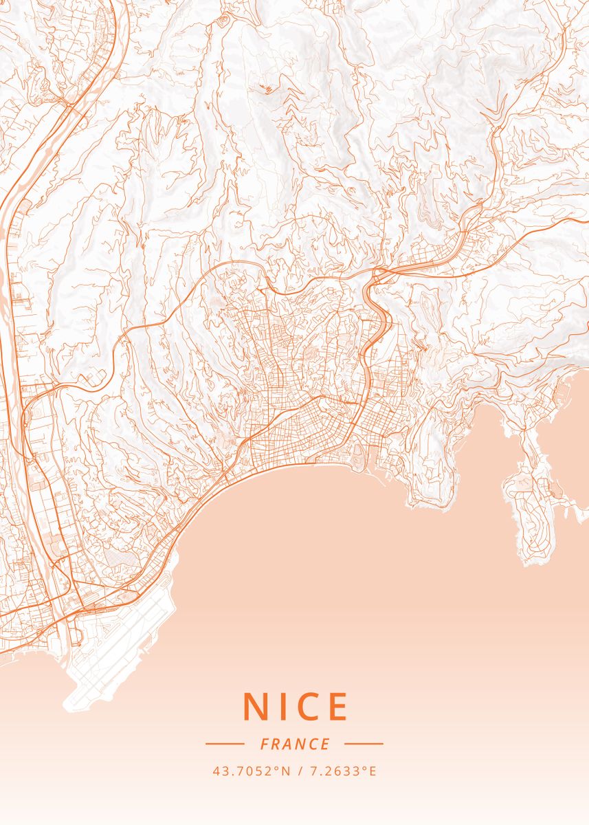 'Nice France' Poster, picture, metal print, paint by Designer Map Art ...