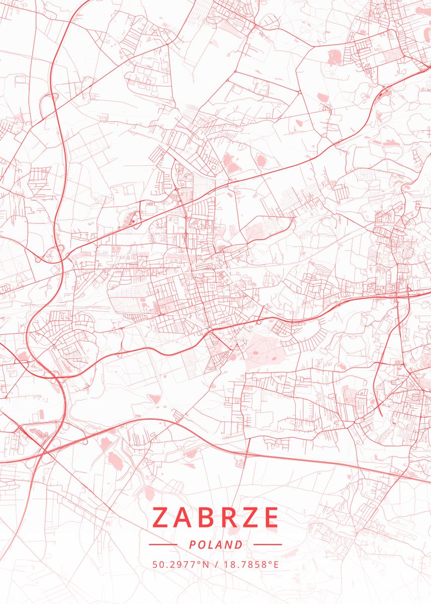 'Zabrze Poland' Poster, picture, metal print, paint by Designer Map Art ...