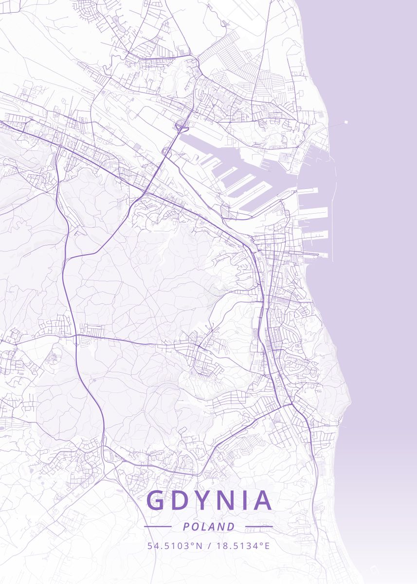 'Gdynia Poland' Poster, picture, metal print, paint by Designer Map Art ...