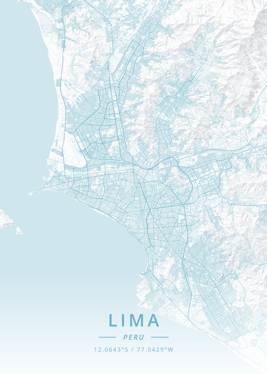 'Lima Peru' Poster, picture, metal print, paint by Designer Map Art ...