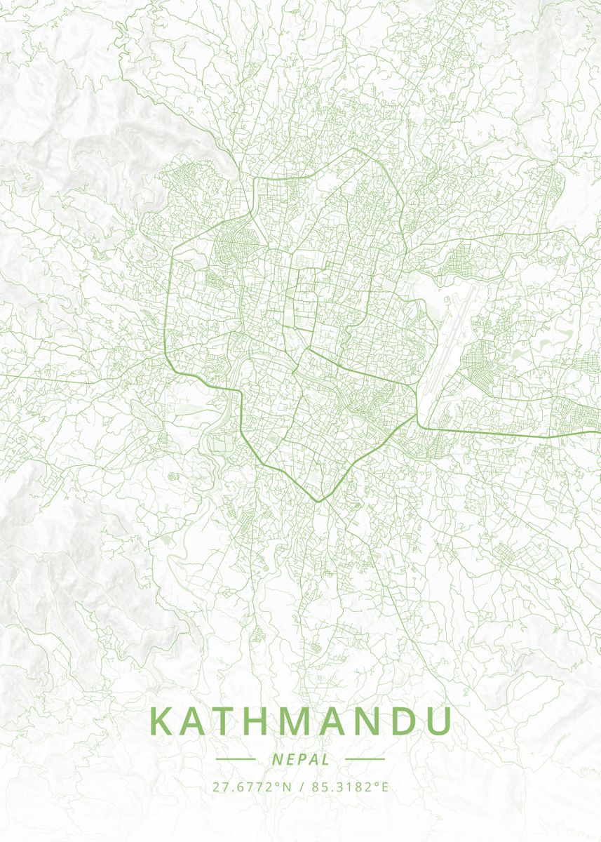 'Kathmandu Nepal' Poster, picture, metal print, paint by Designer Map ...