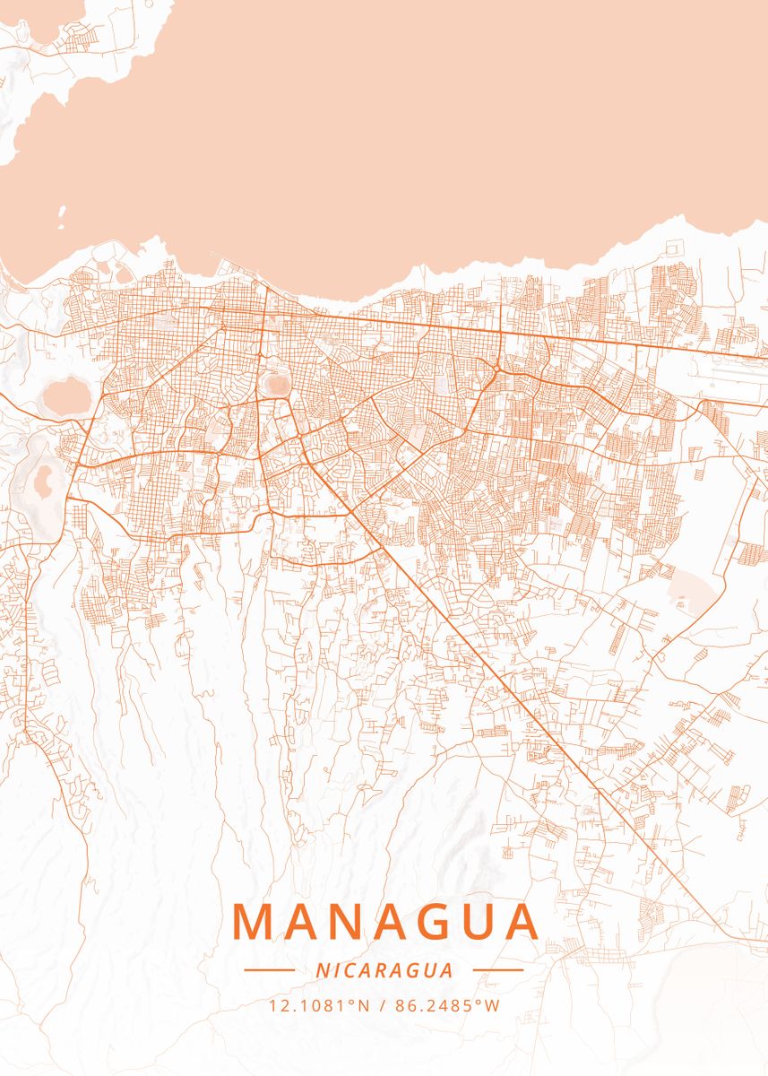 'Managua Nicaragua' Poster, picture, metal print, paint by Designer Map ...