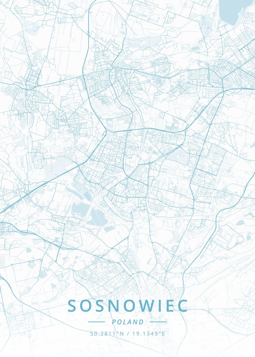 'Sosnowiec Poland' Poster, picture, metal print, paint by Designer Map ...