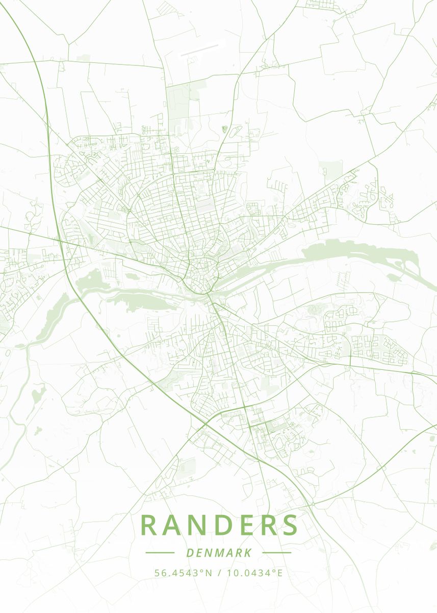 'Randers Denmark' Poster, picture, metal print, paint by Designer Map ...