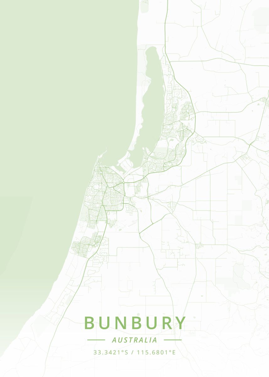 'Bunbury Australia' Poster, picture, metal print, paint by Designer Map ...
