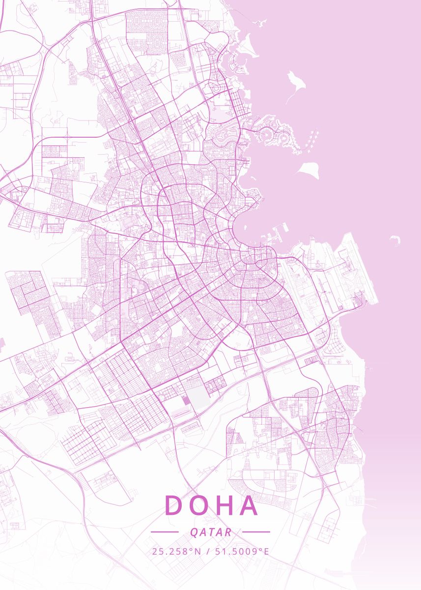 'Doha Qatar' Poster, picture, metal print, paint by Designer Map Art ...