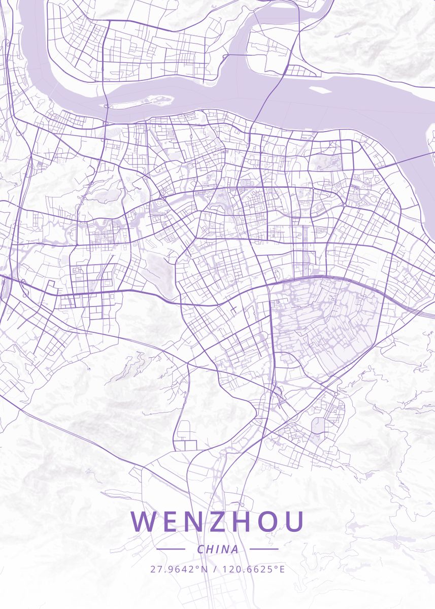 'Wenzhou China' Poster, picture, metal print, paint by Designer Map Art ...