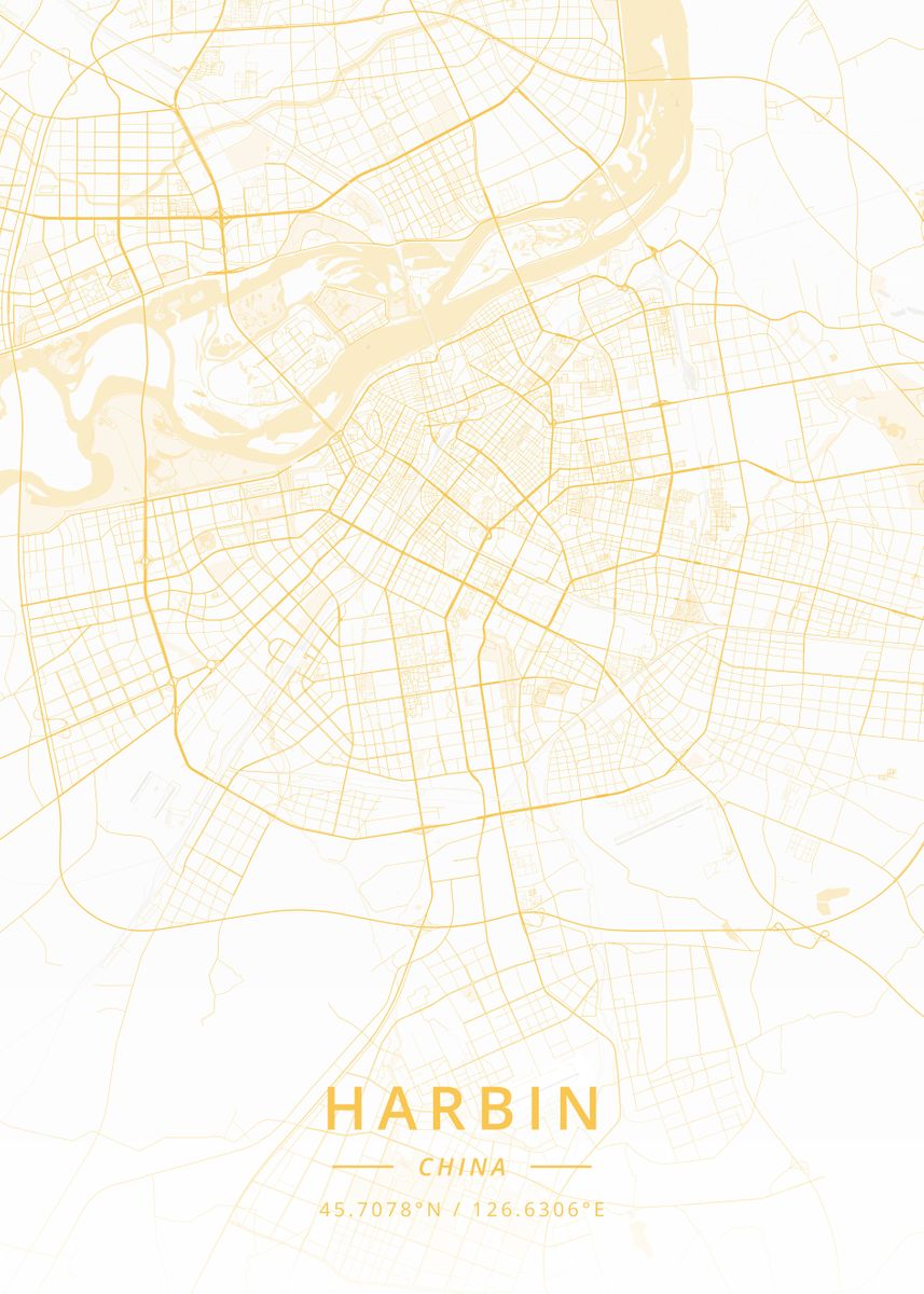 'Harbin China' Poster, picture, metal print, paint by Designer Map Art ...
