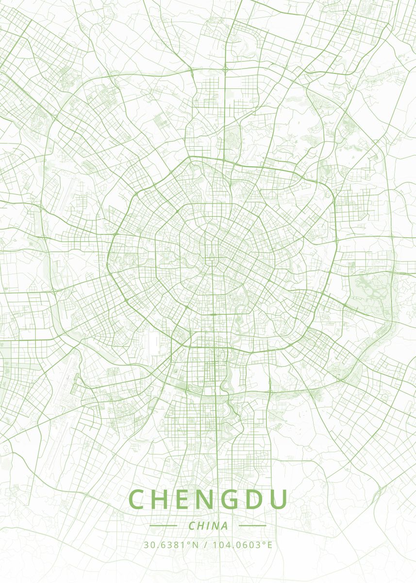 'Chengdu China' Poster, picture, metal print, paint by Designer Map Art ...