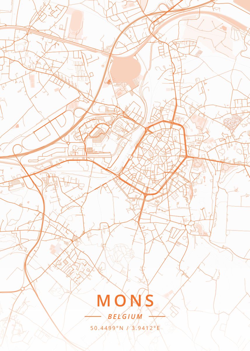 'Mons Belgium' Poster, picture, metal print, paint by Designer Map Art ...