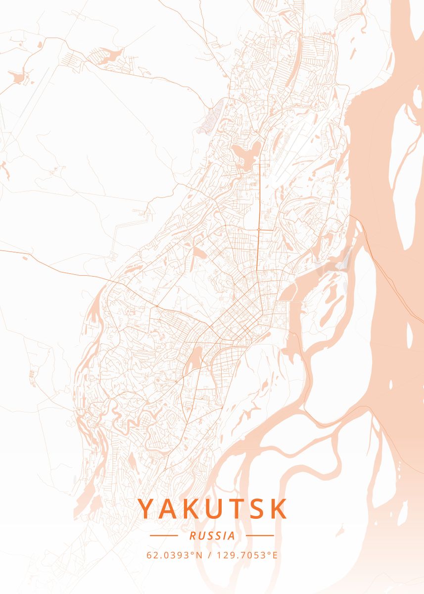 'Yakutsk Russia' Poster, picture, metal print, paint by Designer Map ...