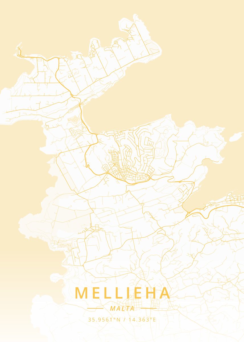 'Mellieha Malta' Poster, picture, metal print, paint by Designer Map ...