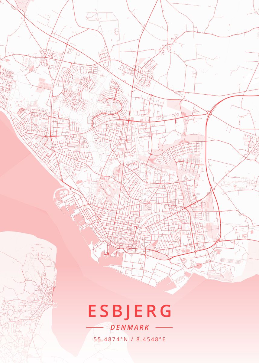 'Esbjerg Denmark' Poster, picture, metal print, paint by Designer Map ...