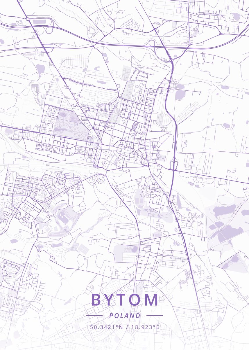 'Bytom Poland' Poster, picture, metal print, paint by Designer Map Art | Displate