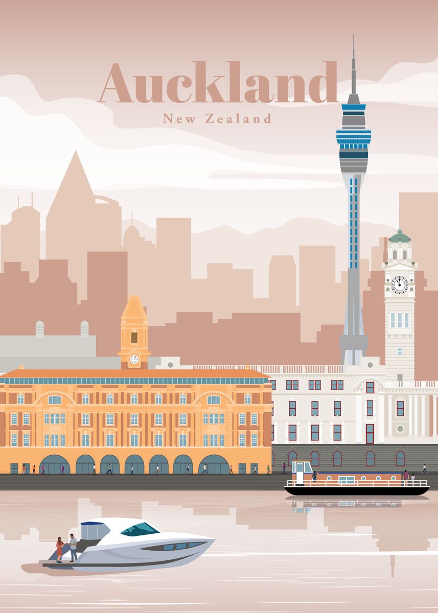 'Travel to Auckland' Poster, picture, metal print, paint by Studio 324 ...