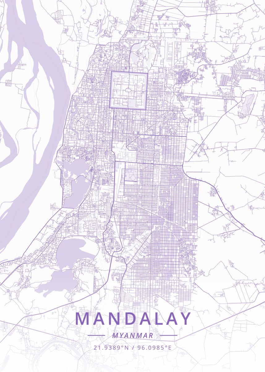 'Mandalay Myanmar' Poster, picture, metal print, paint by Designer Map ...