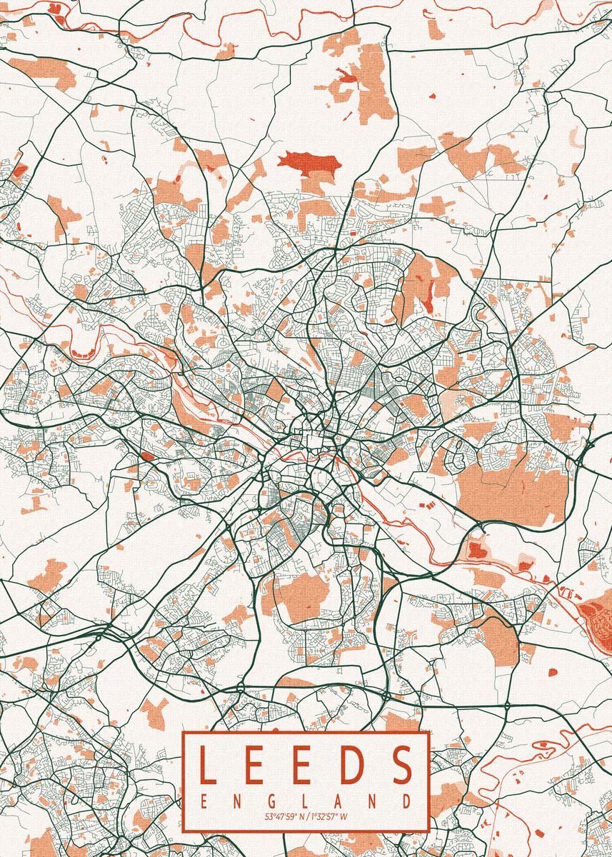 'Leeds City Map Bohemian' Poster, picture, metal print, paint by deMAP ...
