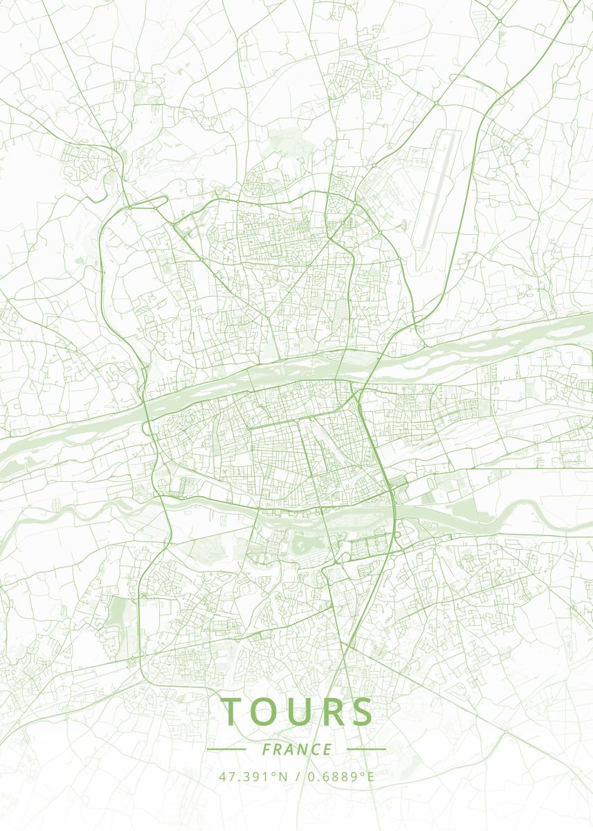 'Tours France' Poster, picture, metal print, paint by Designer Map Art ...