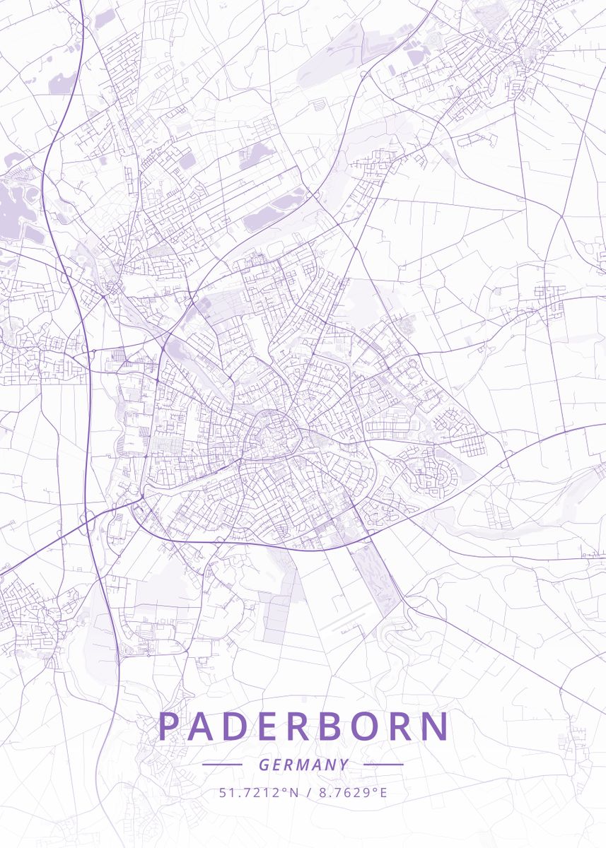 'Paderborn Germany' Poster, picture, metal print, paint by Designer Map ...