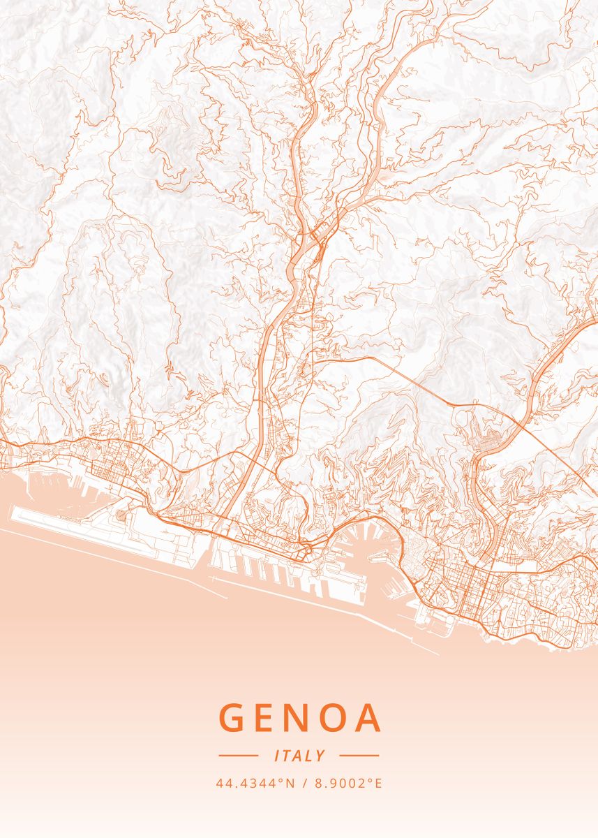 'Genoa Italy' Poster, picture, metal print, paint by Designer Map Art ...