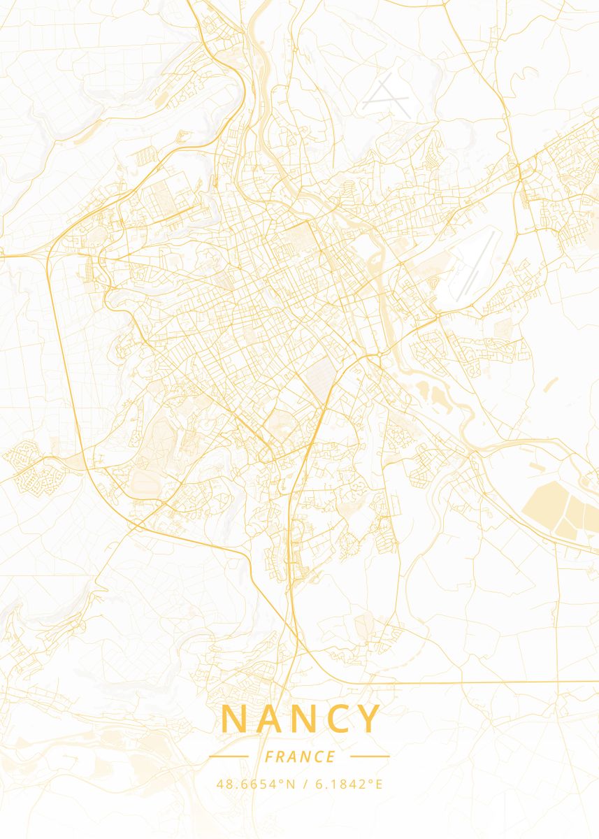 'Nancy France' Poster, picture, metal print, paint by Designer Map Art ...