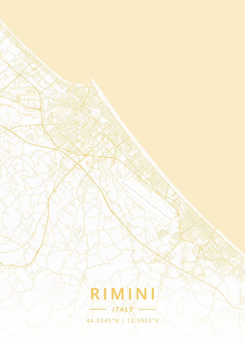 'Rimini Italy' Poster, picture, metal print, paint by Designer Map Art ...