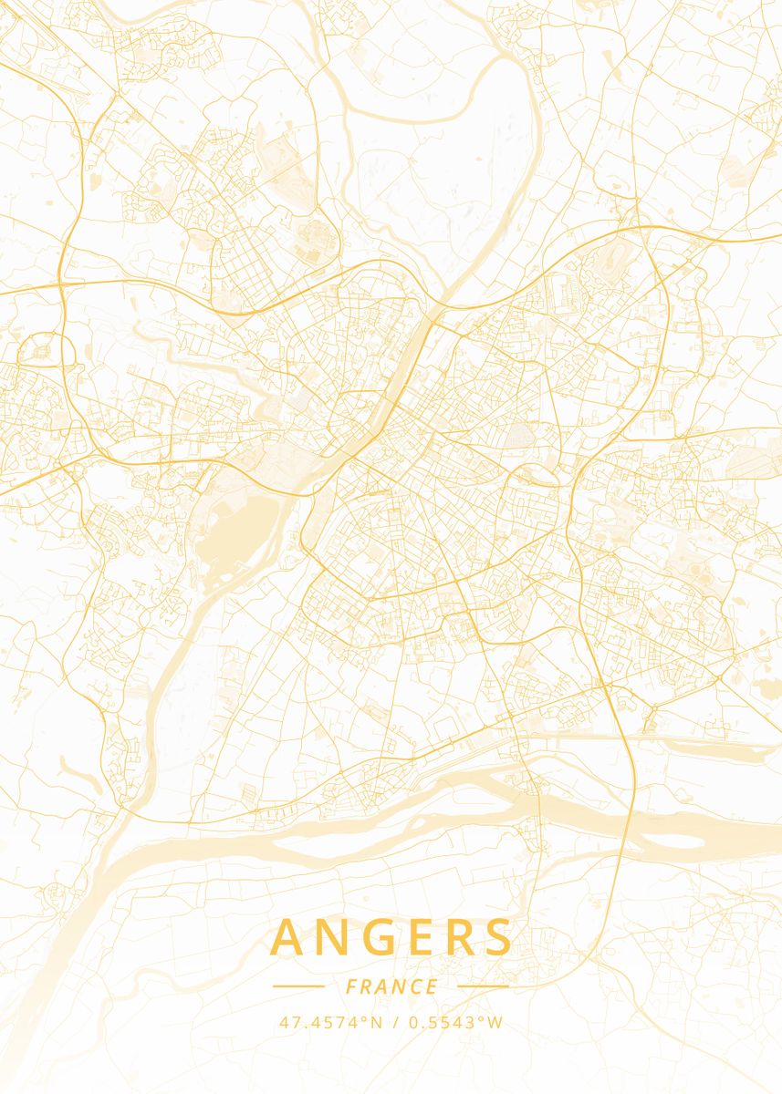 'Angers France' Poster, picture, metal print, paint by Designer Map Art ...