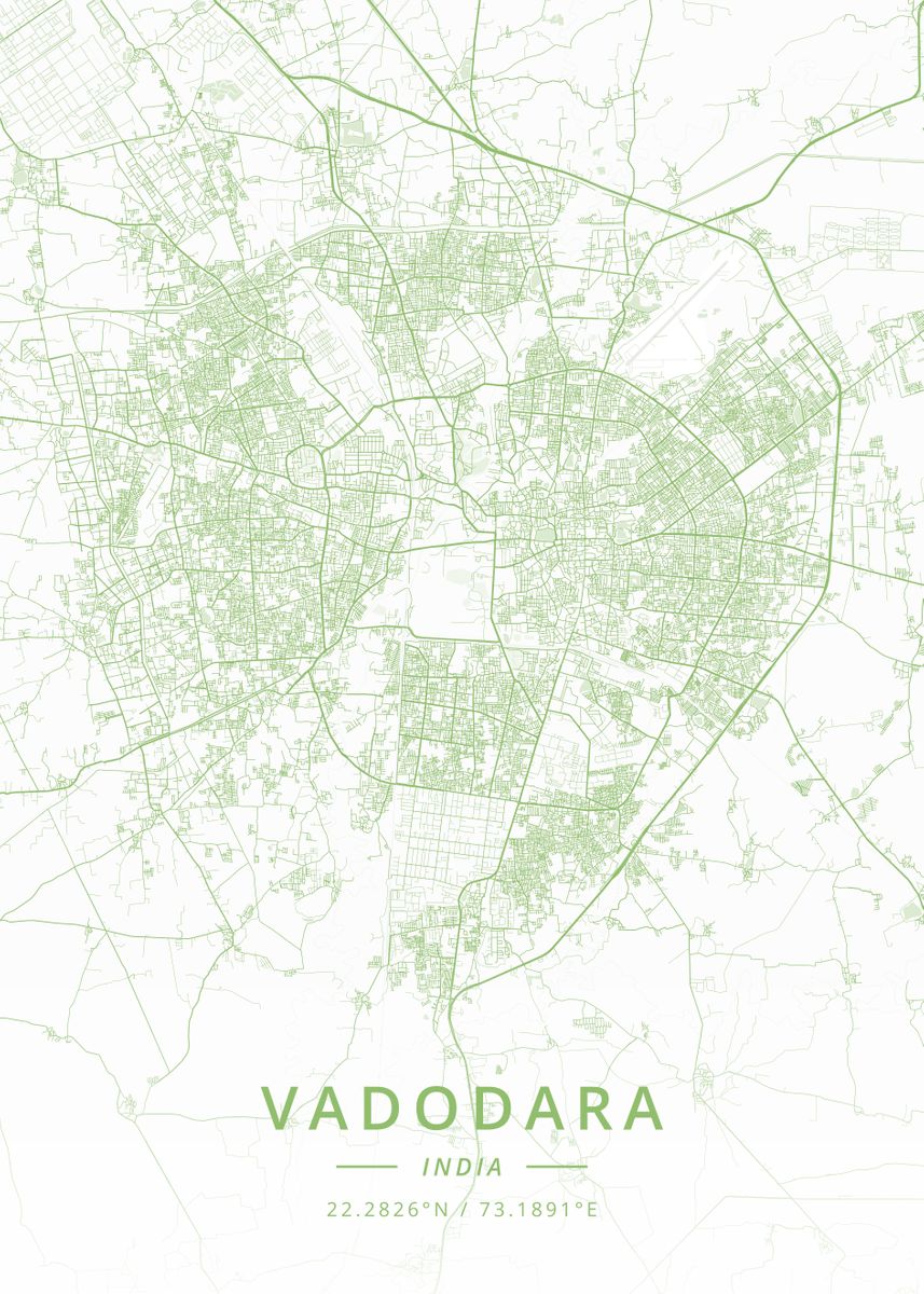 'Vadodara India' Poster, picture, metal print, paint by Designer Map ...