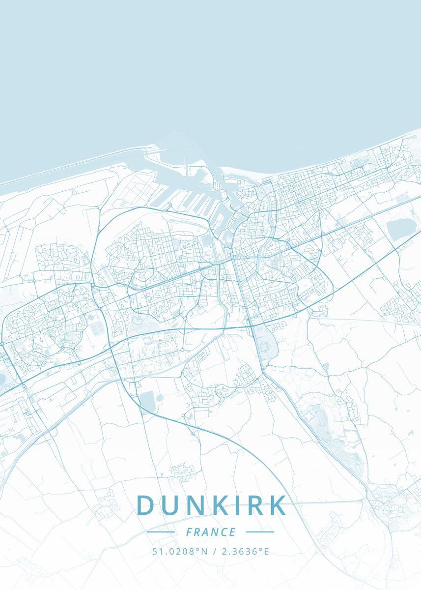 'Dunkirk France' Poster, picture, metal print, paint by Designer Map ...