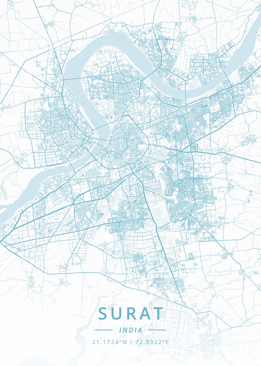 'Surat India' Poster, picture, metal print, paint by Designer Map Art ...