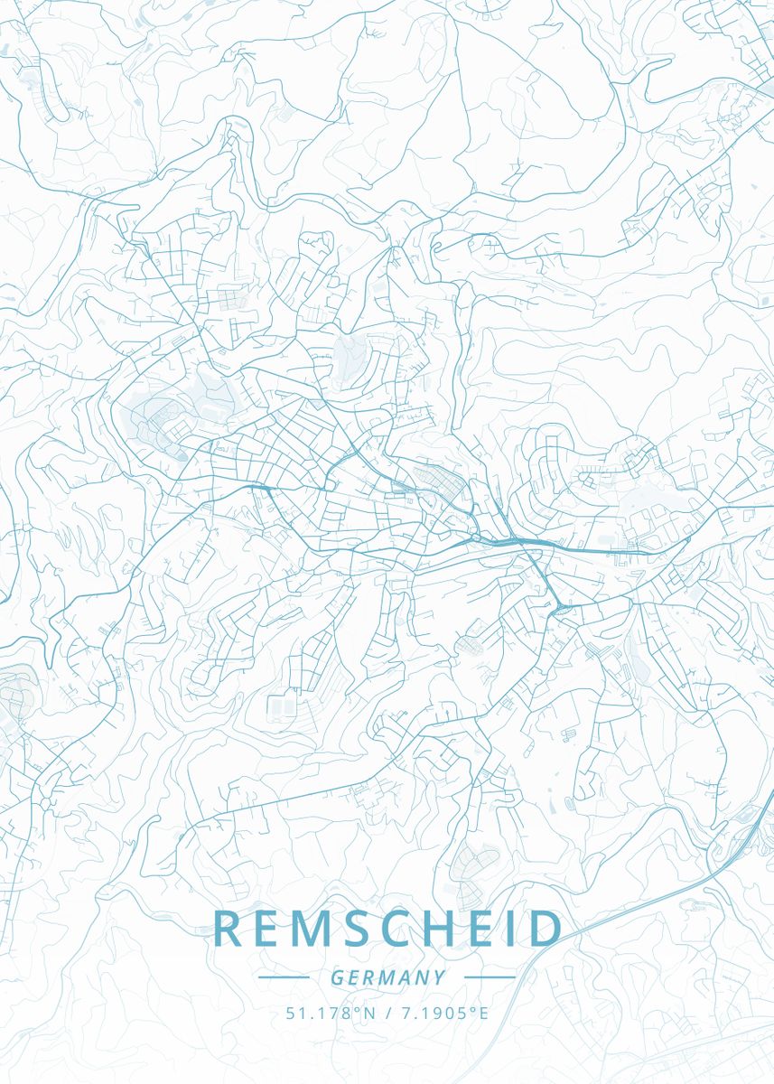 'Remscheid Germany' Poster, picture, metal print, paint by Designer Map ...