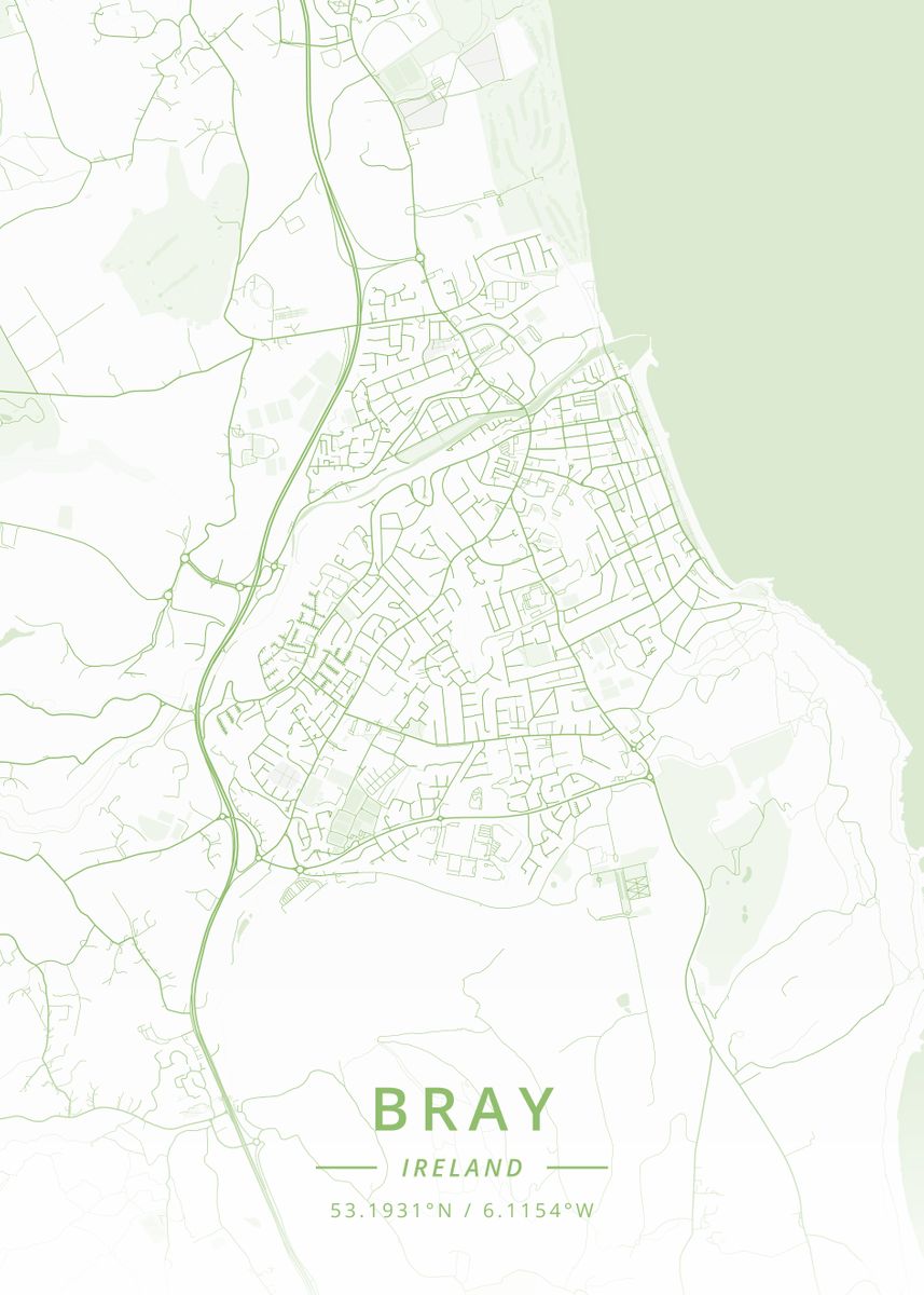 'Bray Ireland' Poster, picture, metal print, paint by Designer Map Art ...