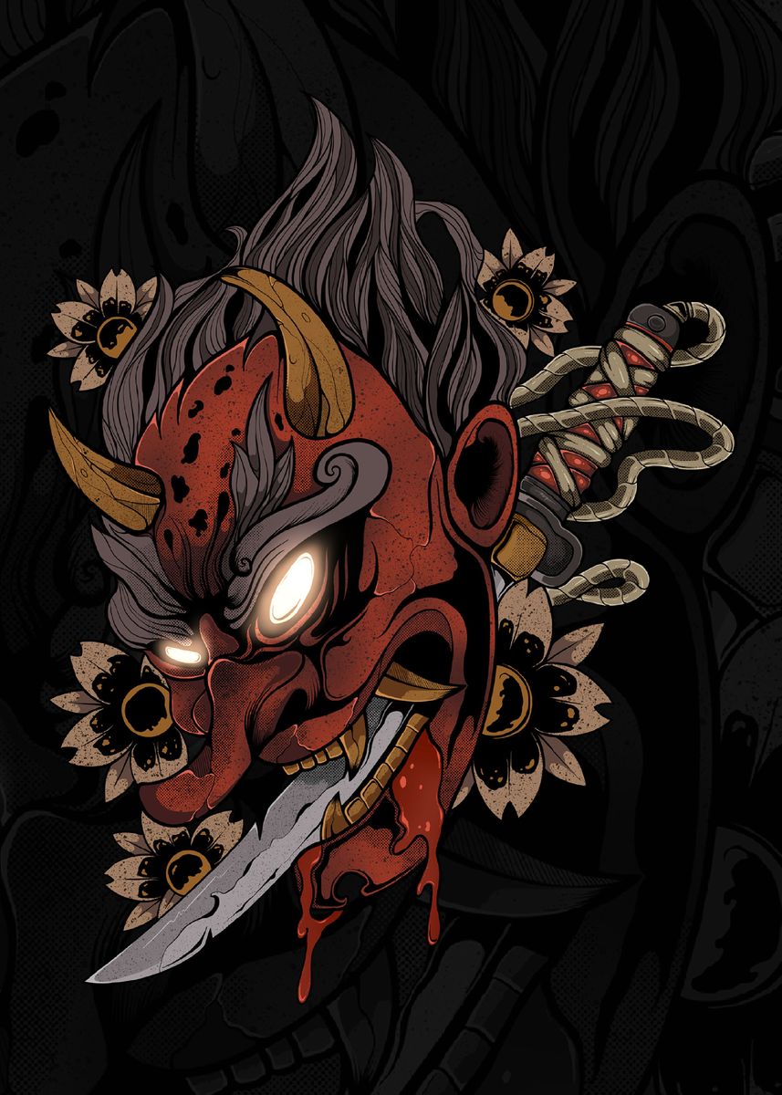 'Slashed Oni' Poster, picture, metal print, paint by Hiro Labs | Displate