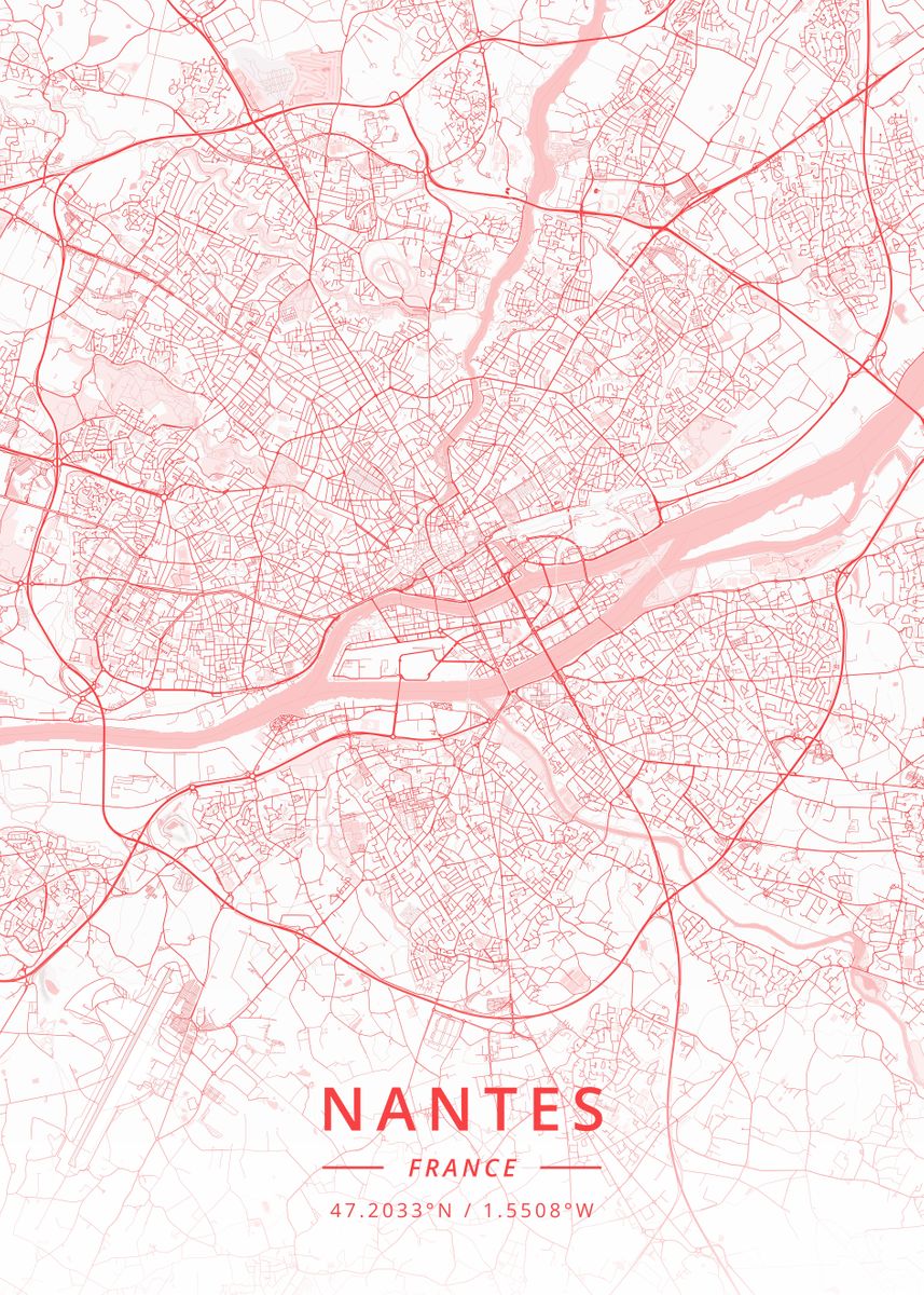 'Nantes France' Poster, picture, metal print, paint by Designer Map Art ...