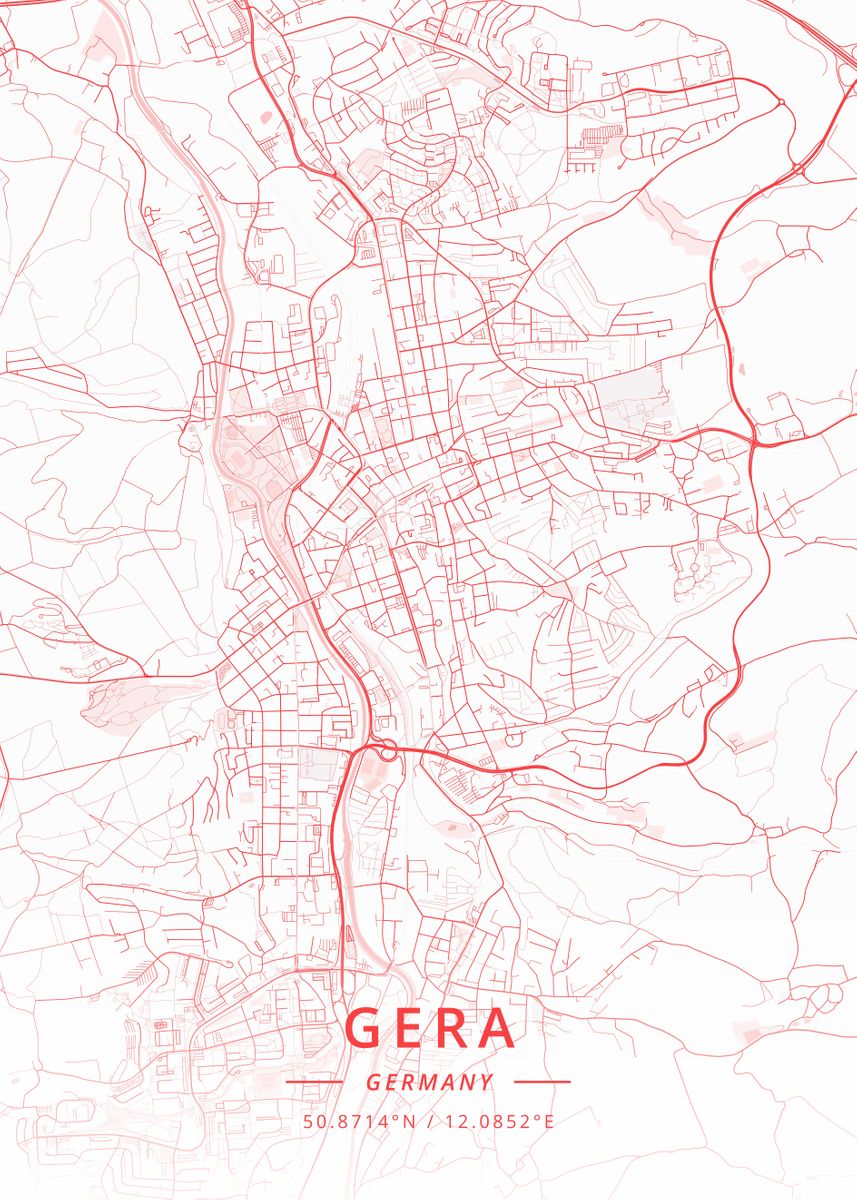 'Gera Germany' Poster, picture, metal print, paint by Designer Map Art ...