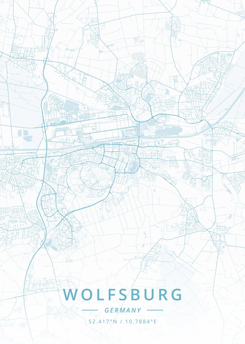'Wolfsburg Germany' Poster, picture, metal print, paint by Designer Map ...