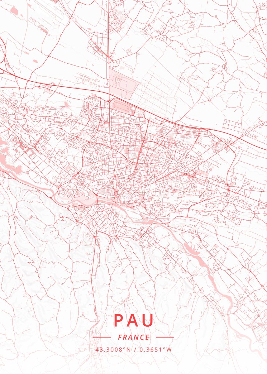 'Pau France' Poster, picture, metal print, paint by Designer Map Art ...