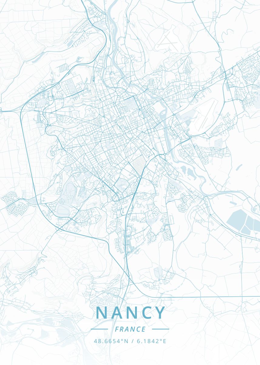 'Nancy France' Poster, picture, metal print, paint by Designer Map Art ...