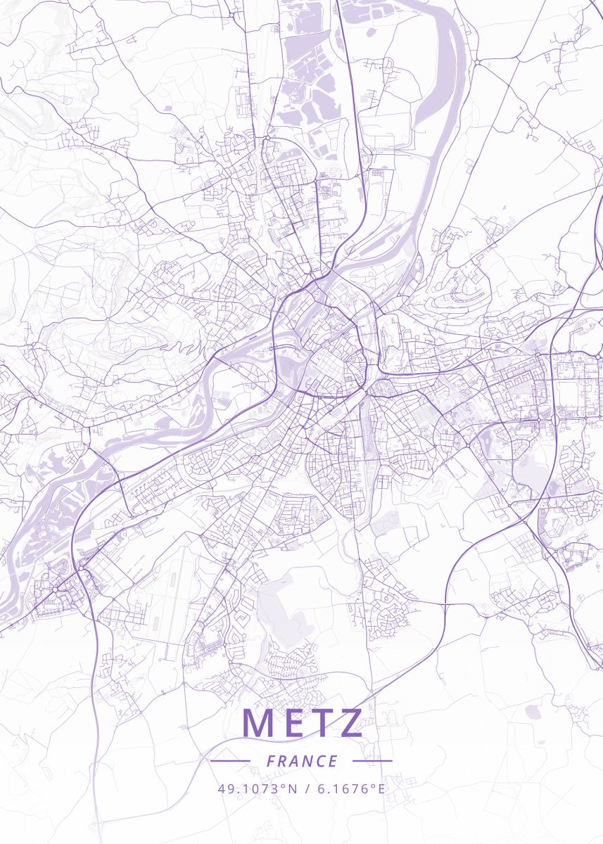 'Metz France' Poster, picture, metal print, paint by Designer Map Art ...