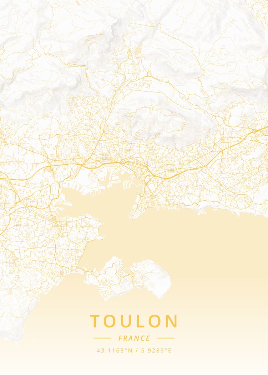'Toulon France' Poster, picture, metal print, paint by Designer Map Art ...