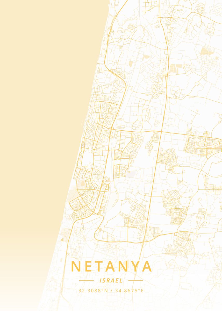 'Netanya Israel' Poster, picture, metal print, paint by Designer Map ...