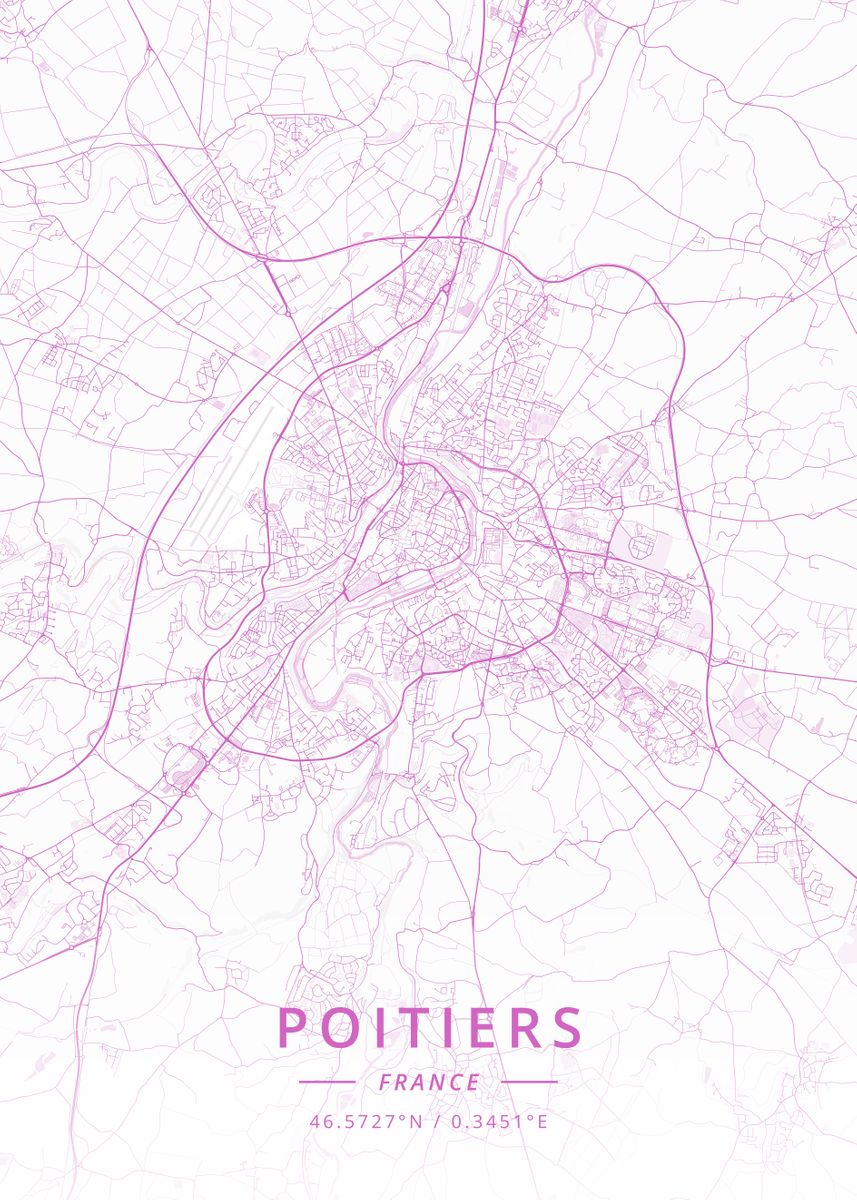 'Poitiers France' Poster, picture, metal print, paint by Designer Map ...